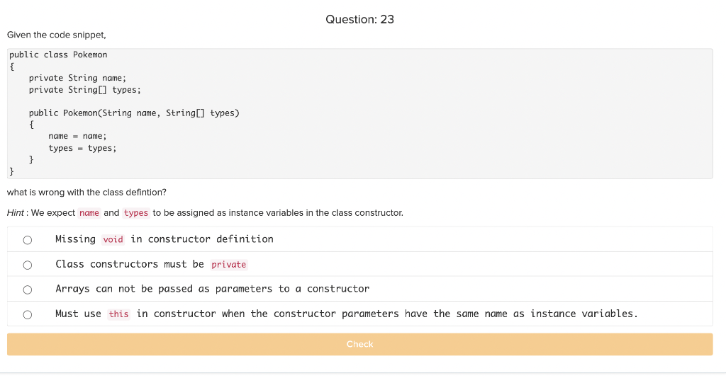 Solved Question: 23 Given the code snippet, public class | Chegg.com