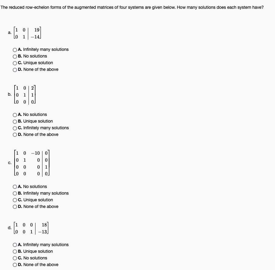 Solved The reduced row-echelon forms of the augmented | Chegg.com