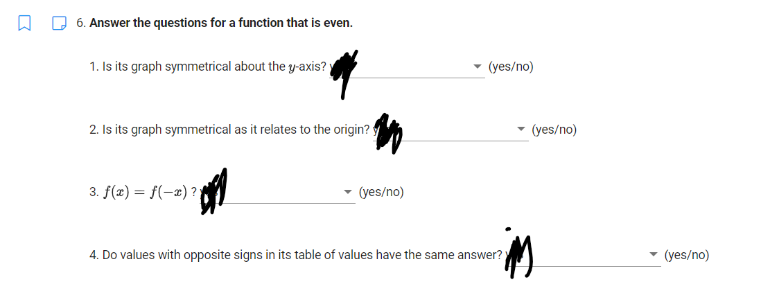 Solved 6. Answer the questions for a function that is even. | Chegg.com