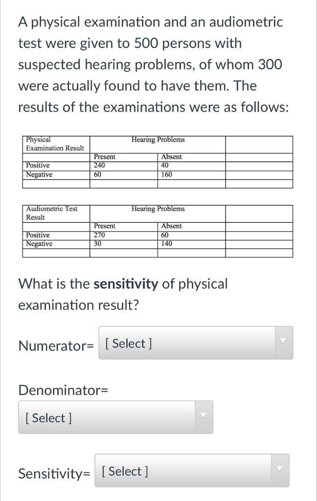 Solved A physical examination and an audiometric test were | Chegg.com