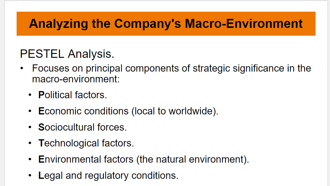 Solved Utilize the PESTEL Analysis above for the company | Chegg.com