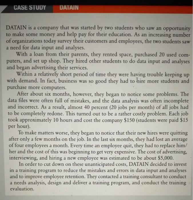 Solved CASE STUDY DATAIN DATAIN is a company that was | Chegg.com