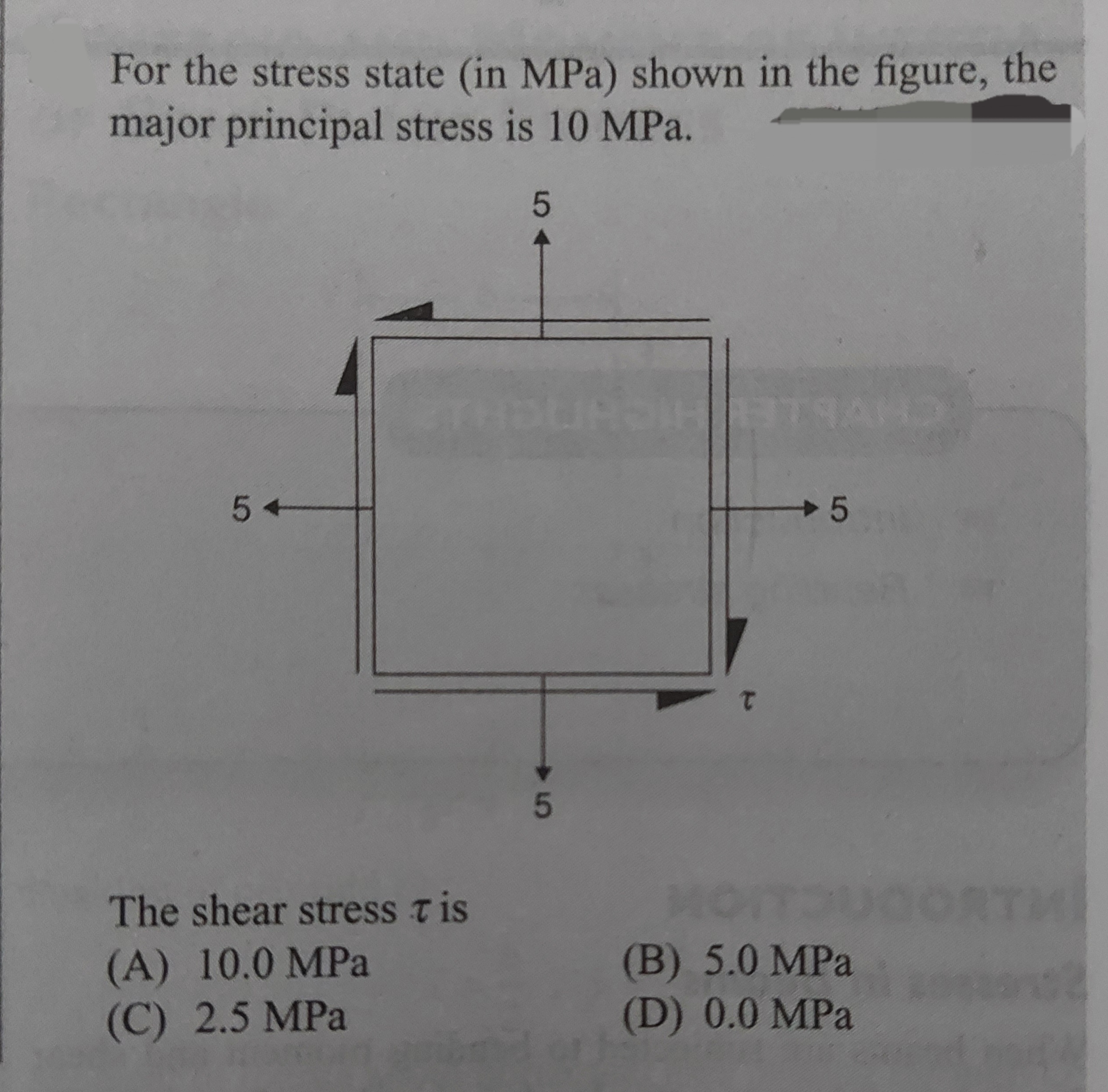 Solved For the stress state (in MPa ) shown in the figure, | Chegg.com