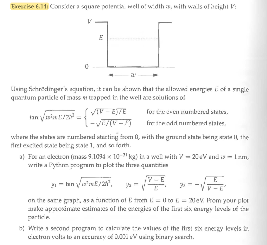 Solved Exercise 6.14: Consider a square potential well of | Chegg.com