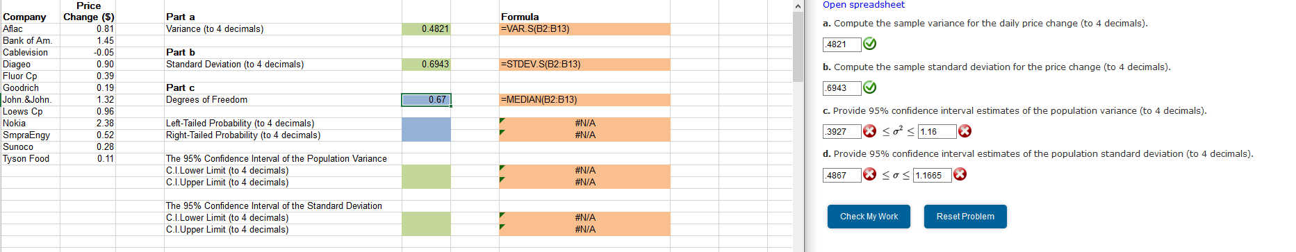 Solved Open spreadsheet Part a Variance (to 4 decimals) | Chegg.com