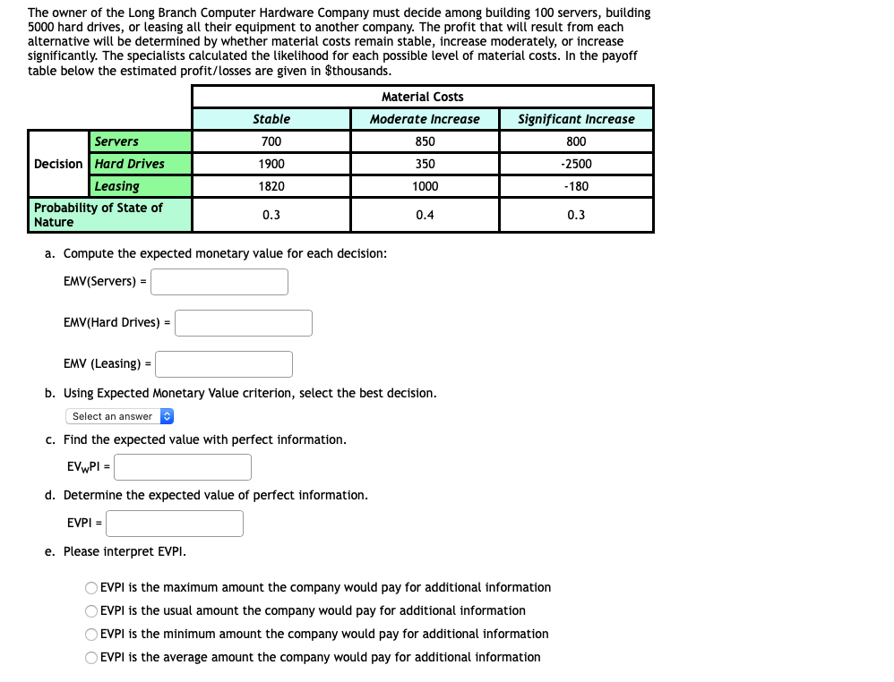 Solved The owner of the Long Branch Computer Hardware | Chegg.com