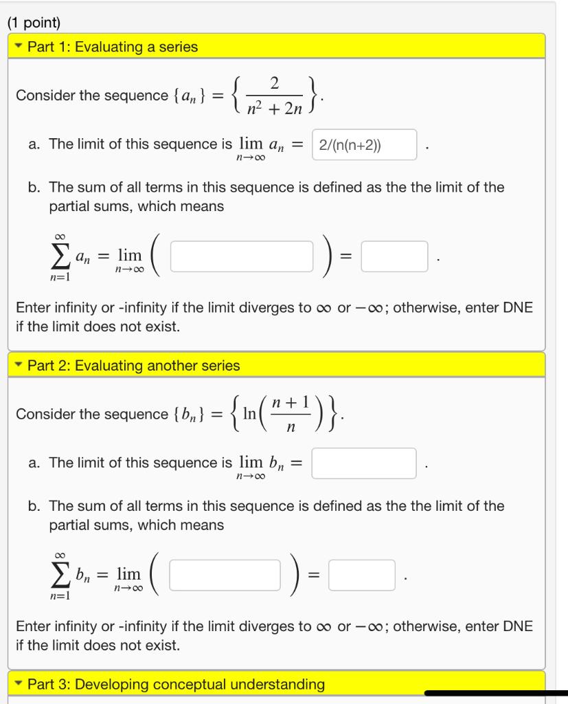 Solved - Part 1: Evaluating a series Consider the sequence | Chegg.com