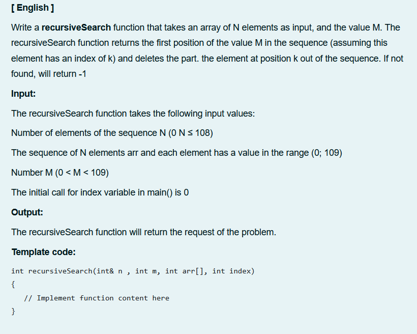 Solved [English] Write a recursive Search function that | Chegg.com