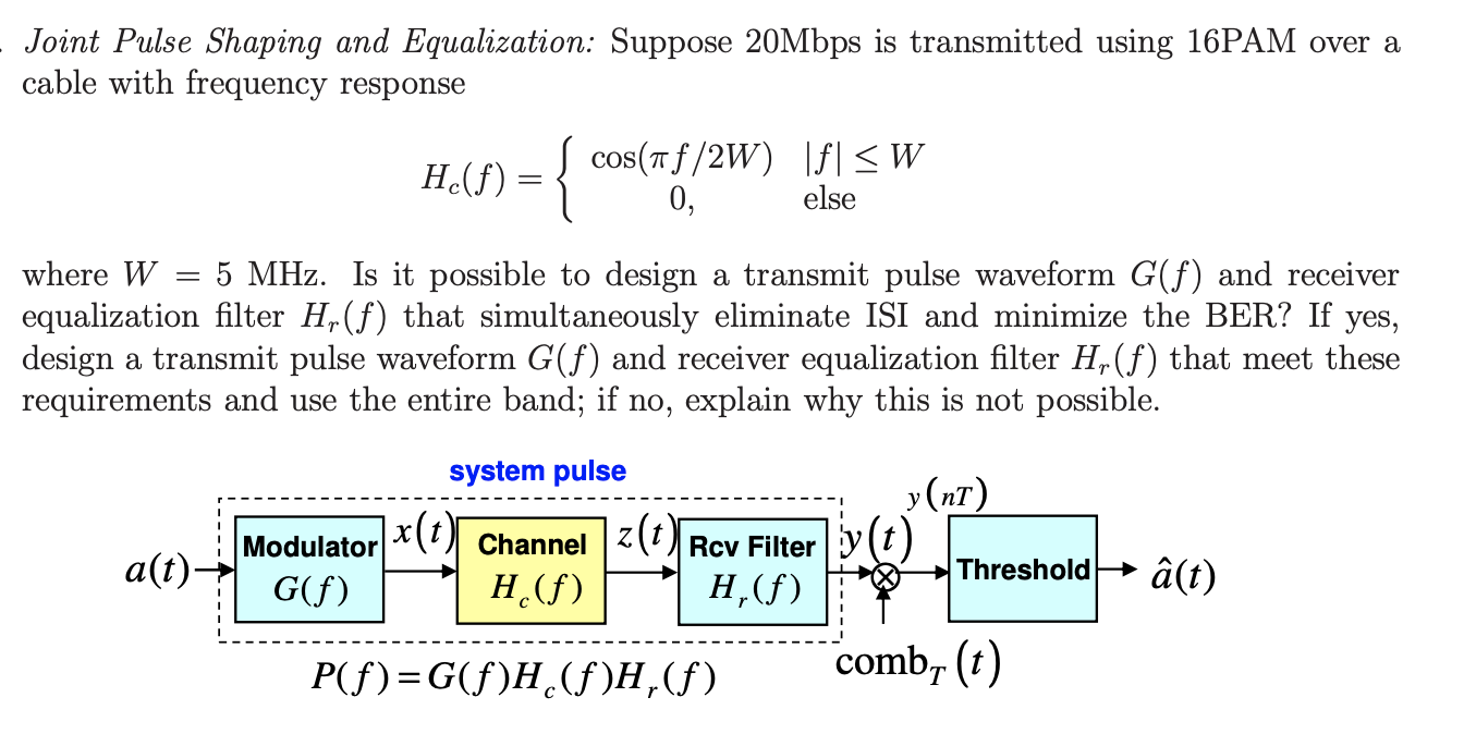 Joint Pulse Shaping and Equalization: Suppose 20Mbps | Chegg.com
