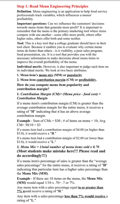 Solved Utilizing Menu Engineering Concept in a Restaurant | Chegg.com