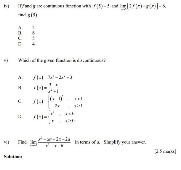 Solved iv) If fand g are continuous function with $ (5)= 5 | Chegg.com