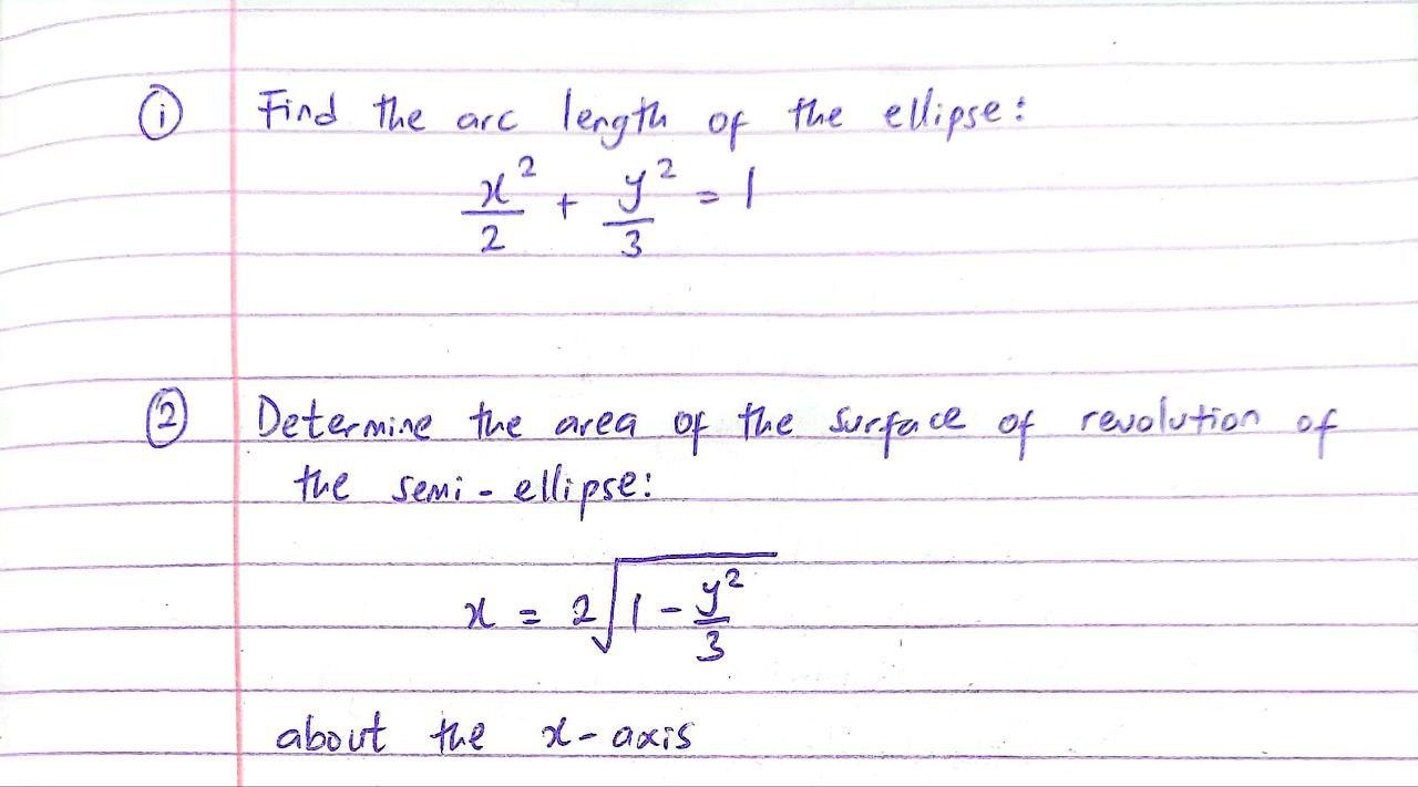 Solved Find the arc length of the ellipse: 2x2+3y2=1 | Chegg.com