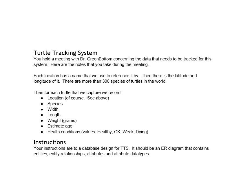 Turtle Tracking System You hold a meeting with Dr. | Chegg.com