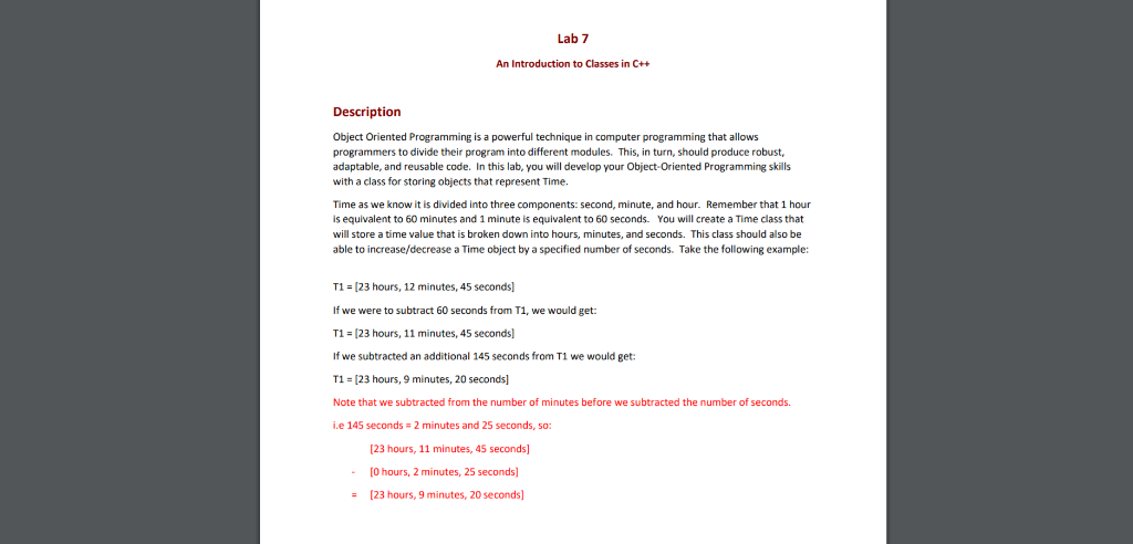 Solved Lab 7 An Introduction to Classes in C+ Description | Chegg.com