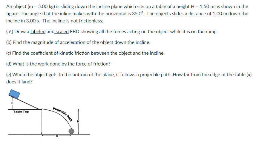 Solved An object (m = 5.00 kg) is sliding down the incline | Chegg.com