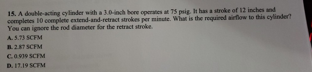 Solved 15. A double-acting cylinder with a 3.0-inch bore | Chegg.com