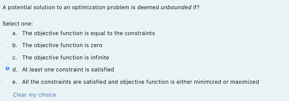 Solved A potential solution to an optimization problem is | Chegg.com