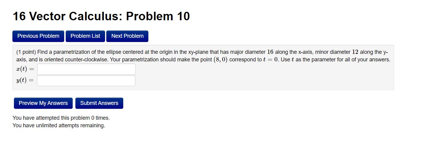 Solved 16 Vector Calculus: Problem 10 Previous Problem | Chegg.com