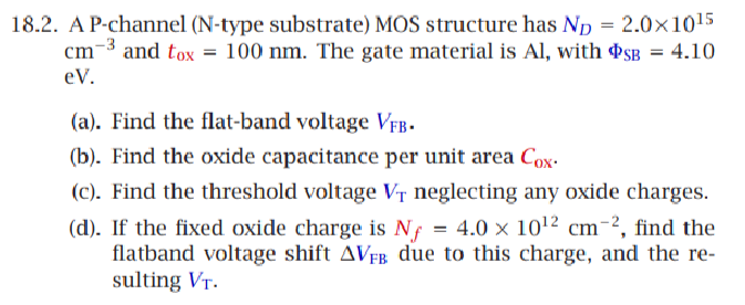 Solved 18.2. A P-channel (N-type substrate) MOS structure | Chegg.com