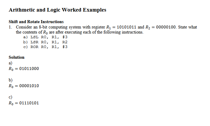 Solved Arithmetic and Logic Worked Examples Shift and Rotate | Chegg.com