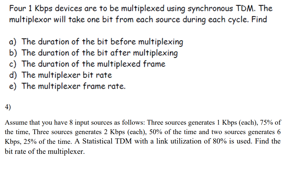Solved Four 1 Kbps devices are to be multiplexed using | Chegg.com