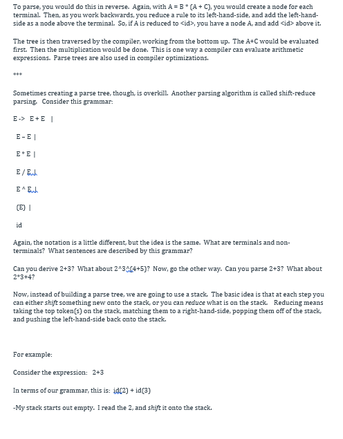 Solved 3 Show How The Shift Reduce Operator Precedence