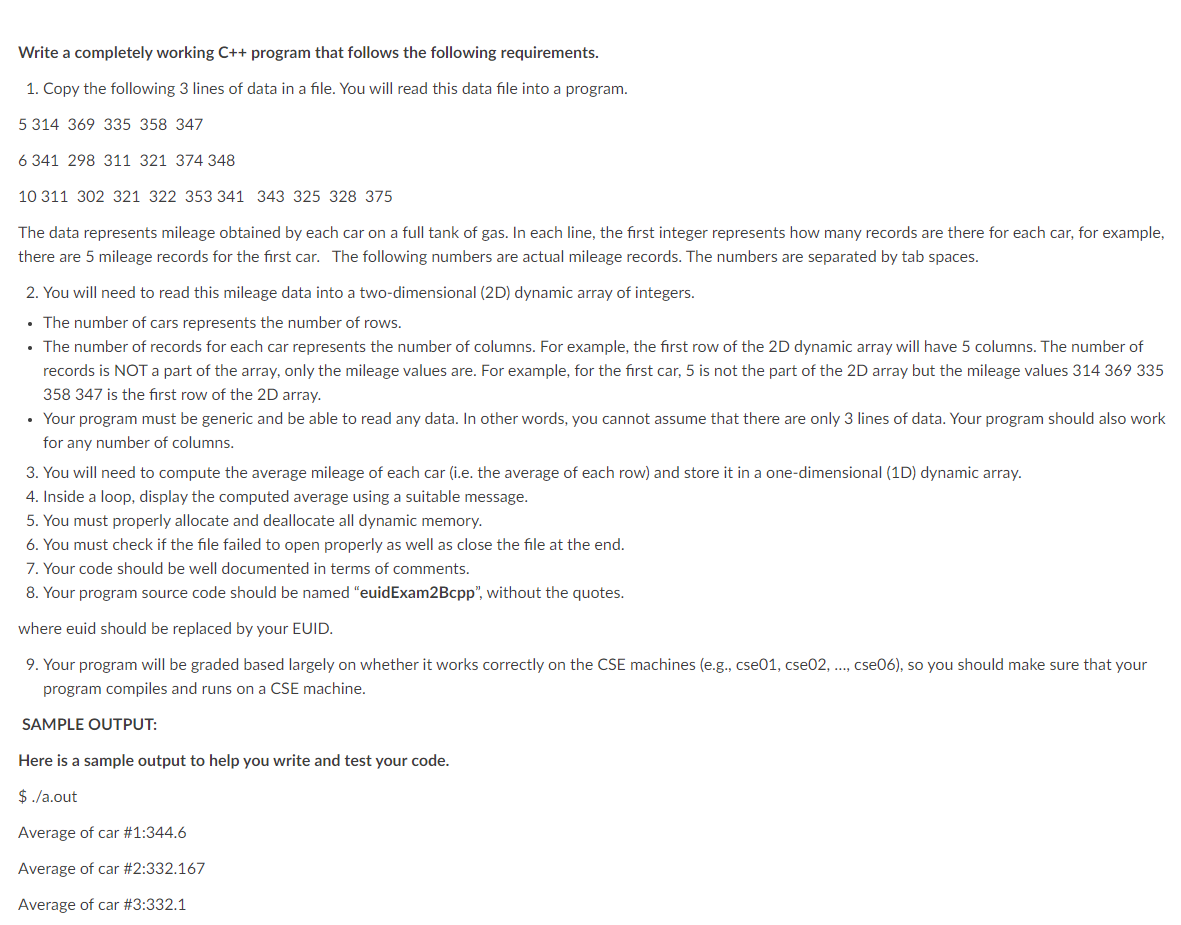 Solved Write a completely working C++ program that follows | Chegg.com