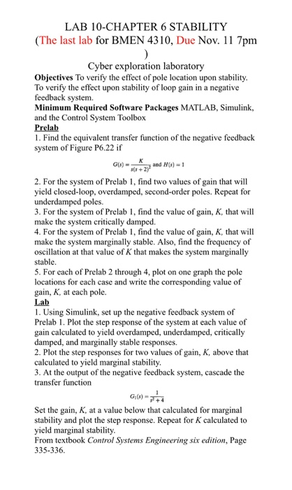 Solved LAB 10-CHAPTER 6 STABILITY (The last lab for BMEN | Chegg.com