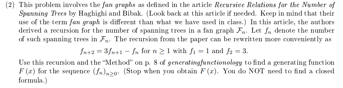 Solved (2) This problem involves the fan graphs as defined | Chegg.com