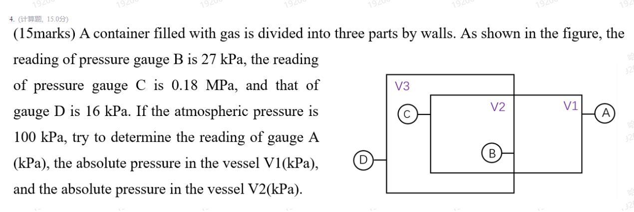 Solved reading of pressure gauge B is 27kPa, the reading of | Chegg.com