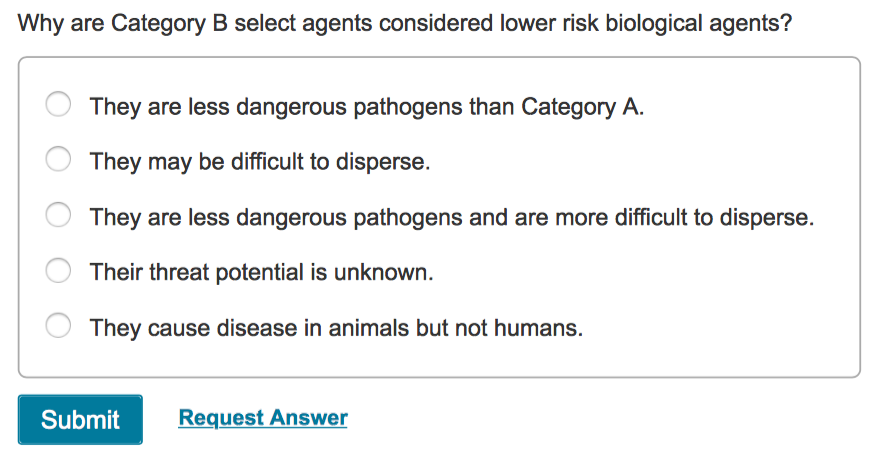 Solved Why are Category B select agents considered lower | Chegg.com