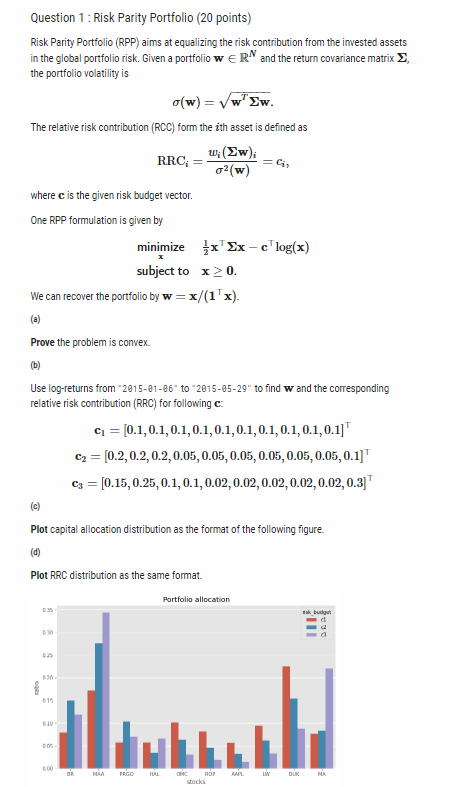 Question 1 : Risk Parity Portfolio (20 points) Risk | Chegg.com
