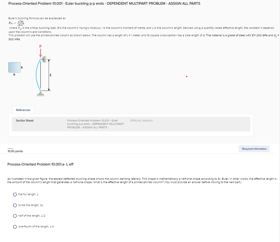 Solved Process-Oriented Problem 10.001 - Euler buckling p-p | Chegg.com