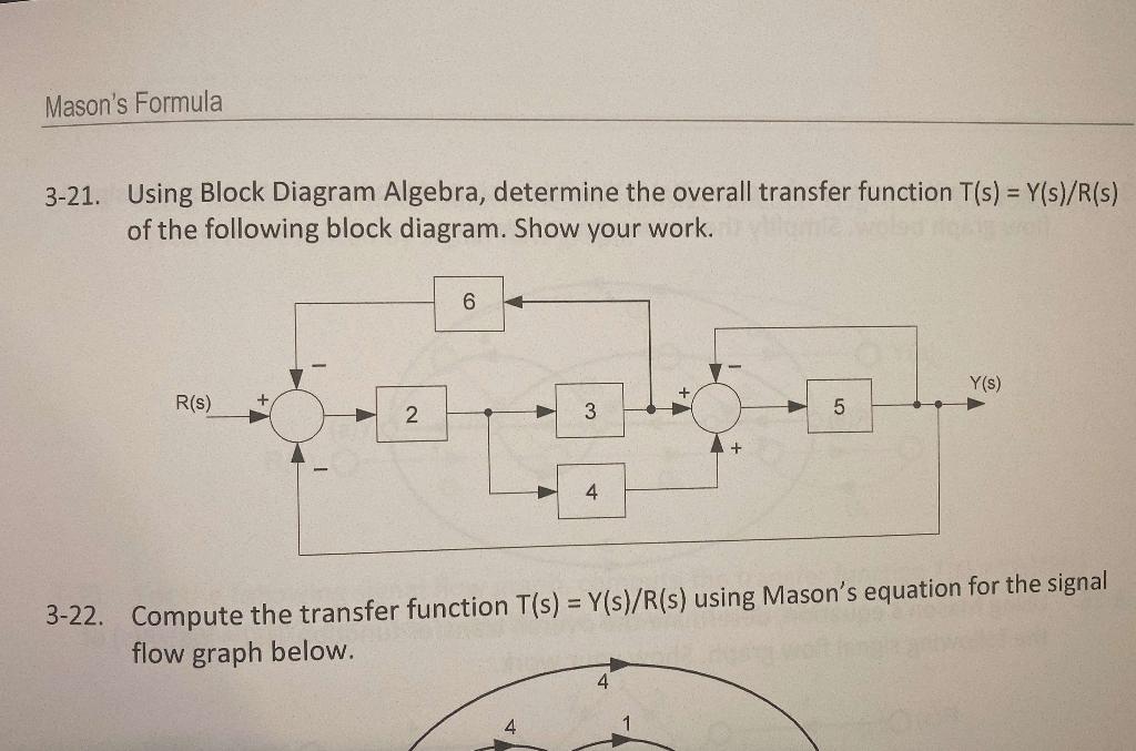 Solved Mason's Formula 3-21. Using Block Diagram Algebra, | Chegg.com