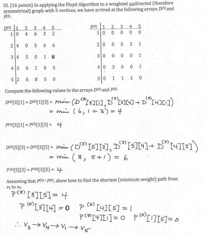 I. 16 points) In applying the Floyd Algorithm to a | Chegg.com