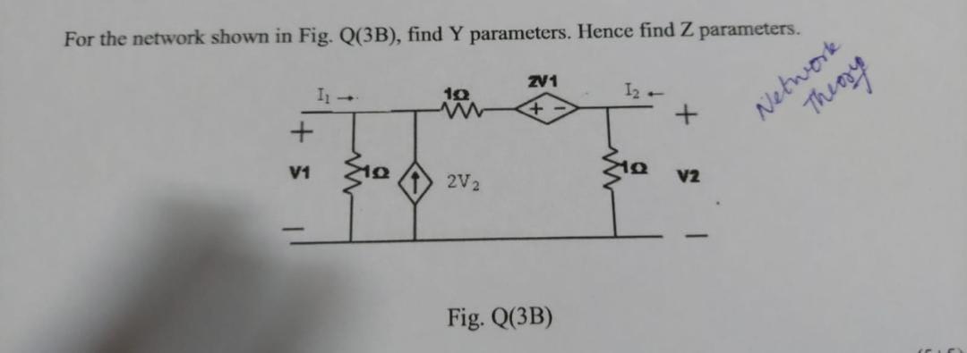 Solved For the network shown in Fig. Q(3B), find Y | Chegg.com