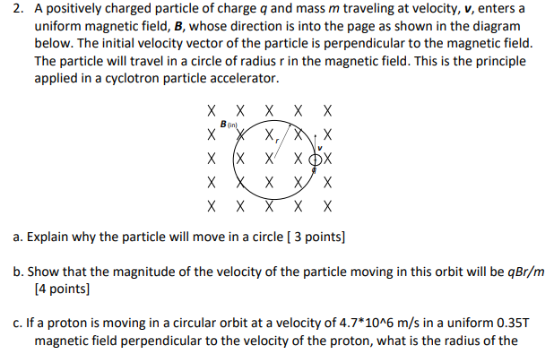 Solved 2. A positively charged particle of charge q and mass | Chegg.com