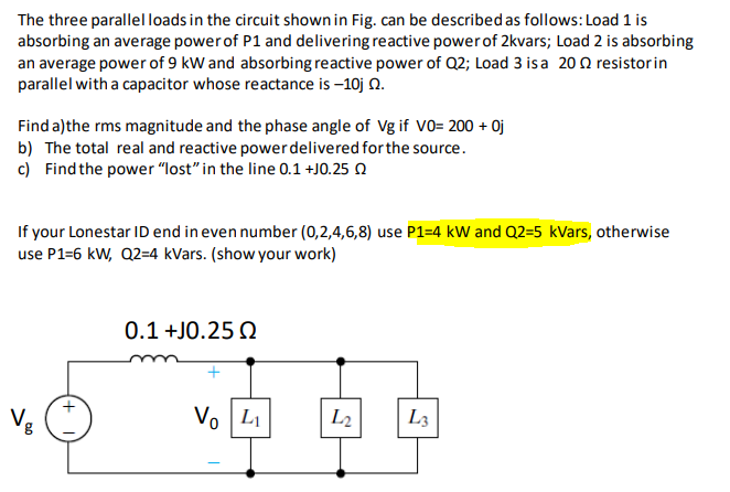 Solved The three parallel loads in the circuit shown in Fig. | Chegg.com