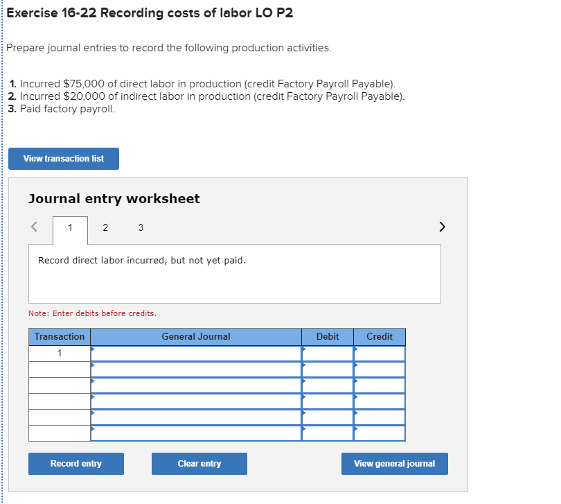 Solved Exercise 16-22 Recording costs of labor LO P2 Prepare | Chegg.com