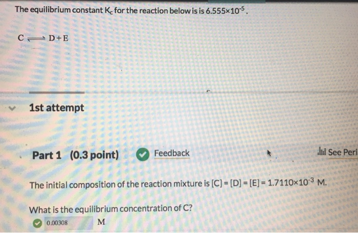 Solved The equilibrium constant Kc for the reaction below is | Chegg.com