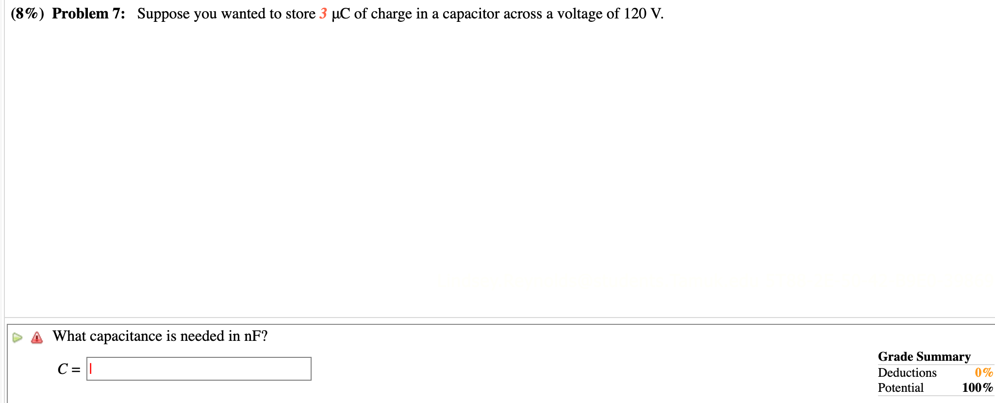 Solved (8\%) Problem 7: Suppose you wanted to store 3μC of | Chegg.com