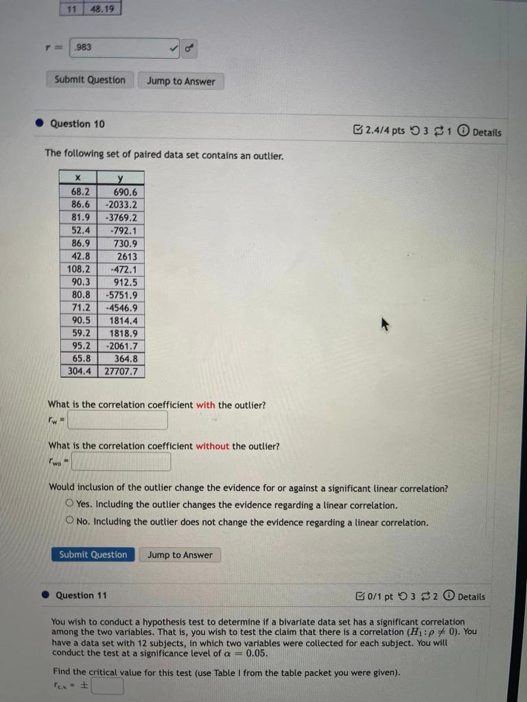 Solved The following set of paired data set contains an | Chegg.com