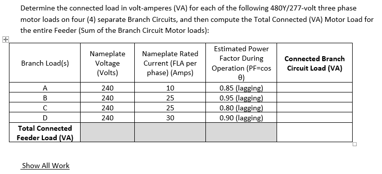 [Solved]: Determine the connected load in volt-amperes (VA)