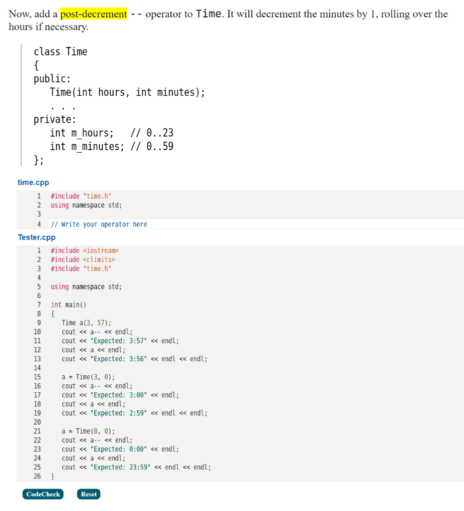 Solved operator to Time. It will decrement the minutes by 1, | Chegg.com