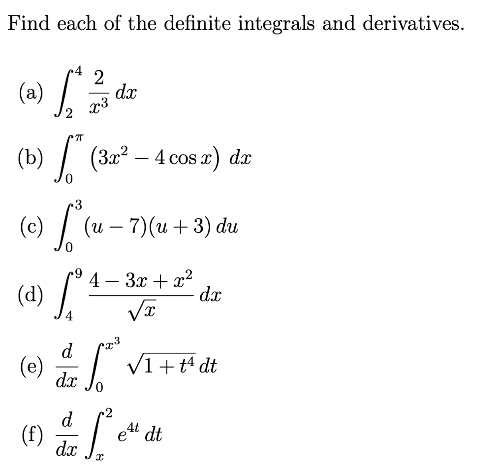 Solved Find each of the definite integrals and derivatives. | Chegg.com