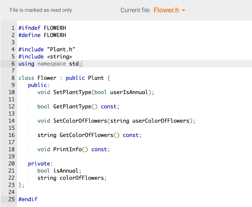 Solved Plant information (vector) Given a base Plant class | Chegg.com