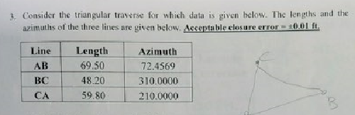 Solved 3. Consider the triangular traverse for which data is | Chegg.com