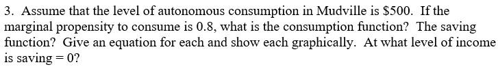 Solved 3. Assume that the level of autonomous consumption in | Chegg.com