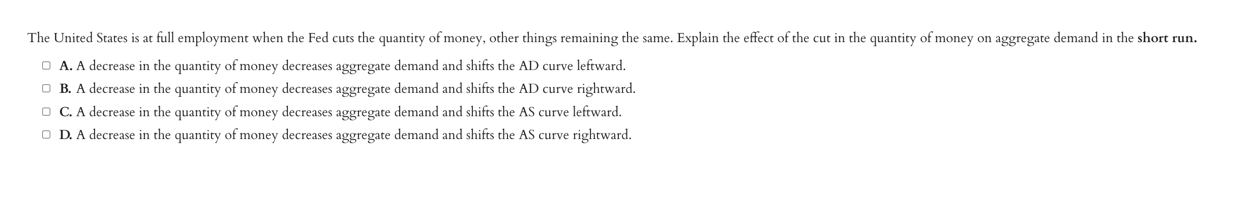 Solved The United States is at full employment when the Fed | Chegg.com