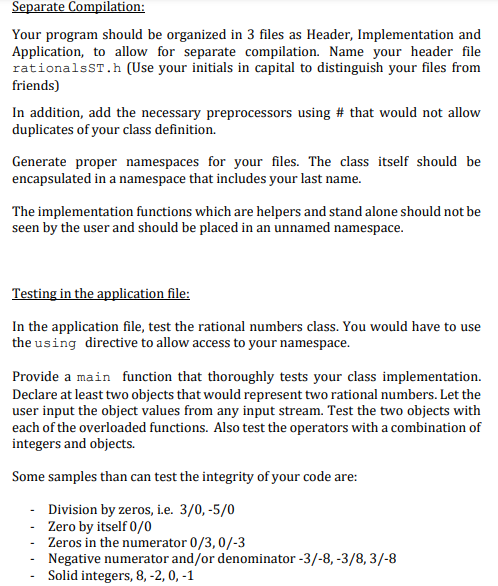 Solved Write a rational number class. A rational number is a | Chegg.com